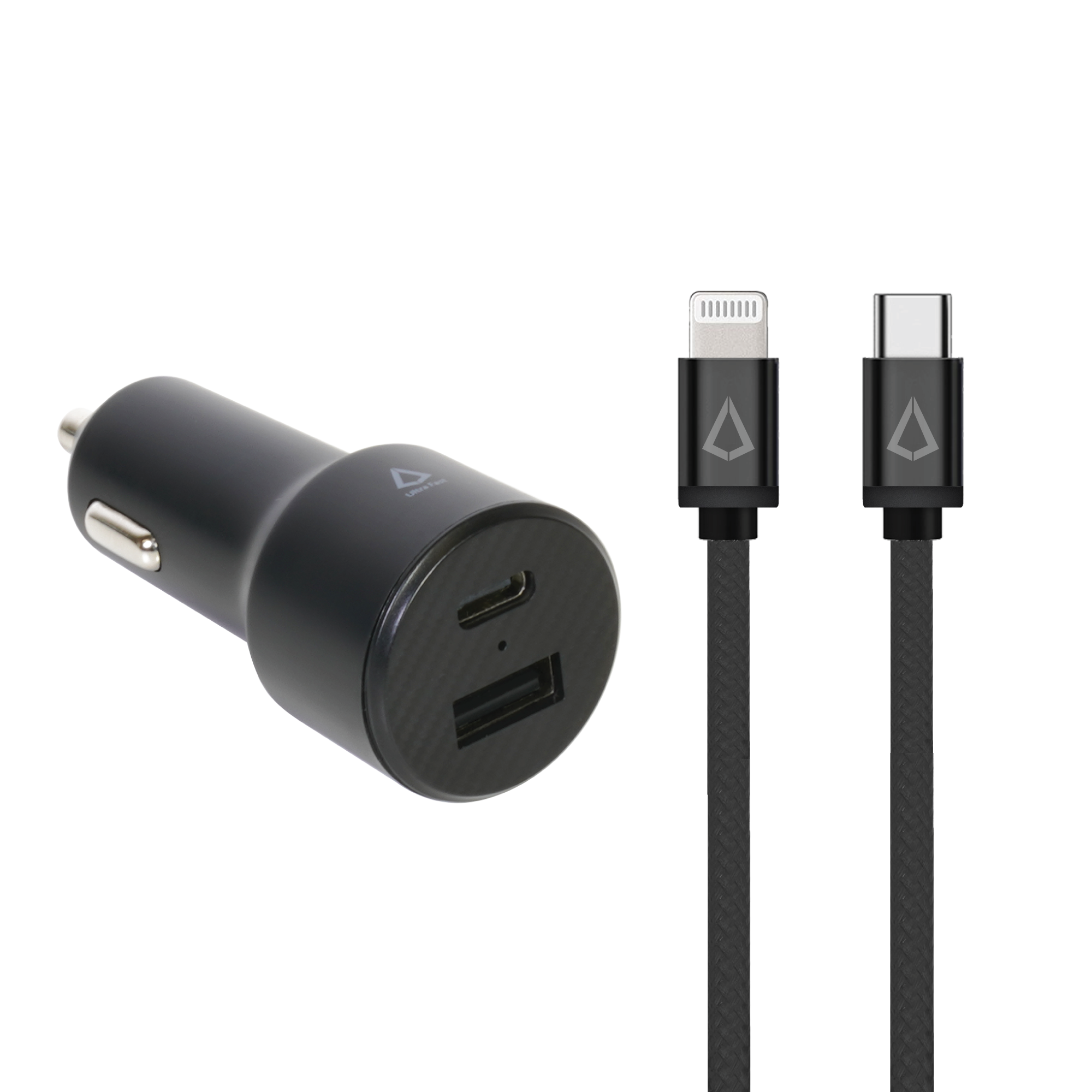 32W PD Dual-port Car Charger with 4 ft Cable (USB-C to Lightning)
